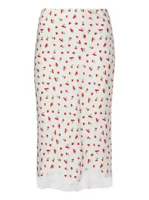 Posse Fae Lace-trimmed Printed Midi Skirt - White