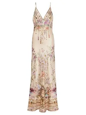 Camilla Embellished Floral Silk Slip Dress - Multicoloured