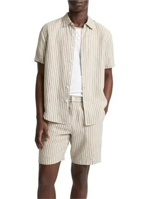 Vince Ballston Hemp Short-sleeve Button-front Shirt - Stripe