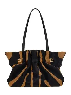 FERRAGAMO Zebra Ponyskin Shoulder Bag - Brown
