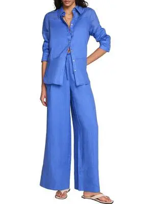 Mint Velvet Linen Wide Leg Trousers - Blue