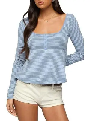 EDIKTED Stripe Knit Babydoll Top - Light-blue