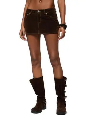 EDIKTED Faux Suede Miniskort - Brown
