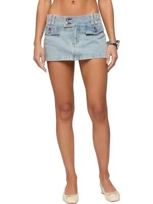 EDIKTED Rae Low Rise Denim Skort - Light-blue
