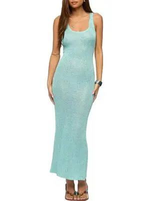 EDIKTED Sequin Sleeveless Maxi Sweater Dress - Turquoise