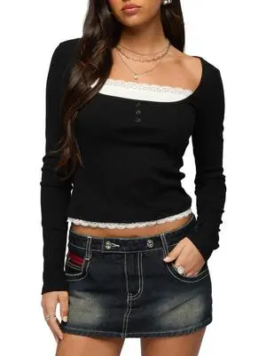 EDIKTED Joana Layered Henley Top - Black
