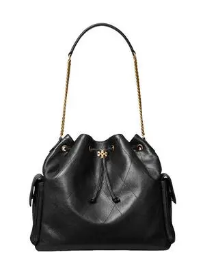 TORY BURCH Large Charlie Quilted Leather Drawstring Shoulder Bag