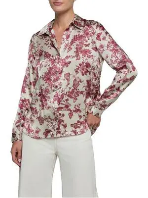 L'Agence Floral Print Silk Shirt Truffle Butterfly