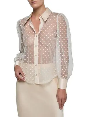 L'Agence Sophie Swiss Dot Button-up Shirt - Ecru