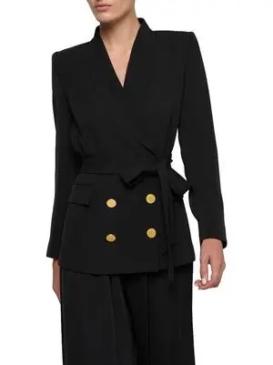 L'Agence Aven Wrap Tie Waist Double Breasted Blazer - Black