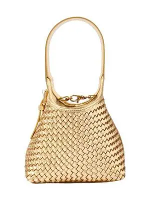 Mint Velvet Leather Woven Bucket Bag - Gold