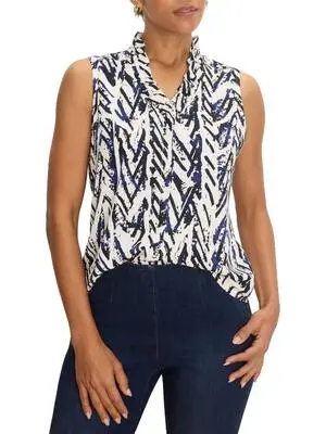 NIC+ZOE Crosshatch Ruffle Trim Sleeveless Top - Indigo Multi