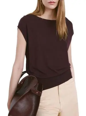 Mango Boat Neck Cap Sleeve Sweater - Wine