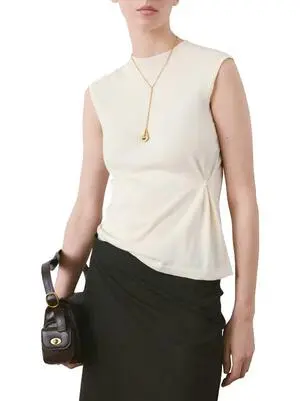 Mango Side Gather Mock Neck Sweater Vest - Ecru