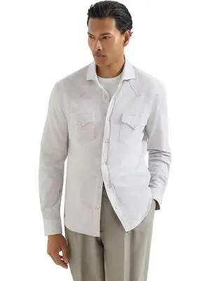 Brunello Cucinelli Easy-fit Shirt With Shoulder Yoke - Pebble