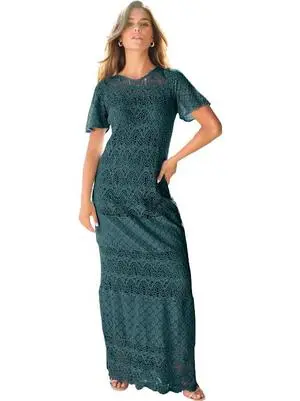 Roaman's Crochet Lace Maxi Dress - Mystic Pine