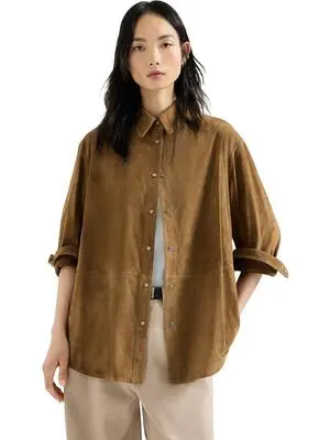 Brunello Cucinelli Suede Shirt With Monili - Light Brown