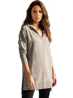 Roaman's Roaman's French Terry Tunic Hoodie With V-Neck And Side Slits Medium Heather Grey