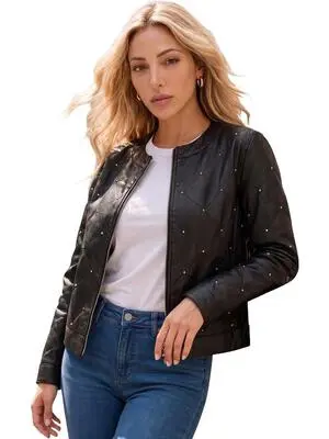 ROAMAN'S Roaman's Studded Faux Leather Quilted Bomber Jacket