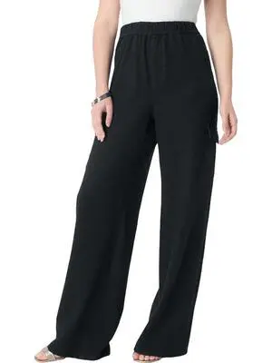 Roaman's Roaman's High-Waisted Wide-Leg Cargo Knit Jeans Black