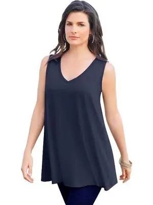 Roaman's Cotton Ultimate Swing Tank Top Navy