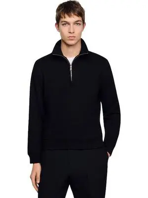 Sandro Cotton Zip Sweatshirt - Black