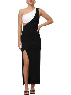 Rachel Rachel Roy One Shoulder Maxi Gown Black Eggshell