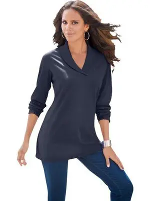 ROAMAN'S Shawl Collar Ultimate Tee - Navy