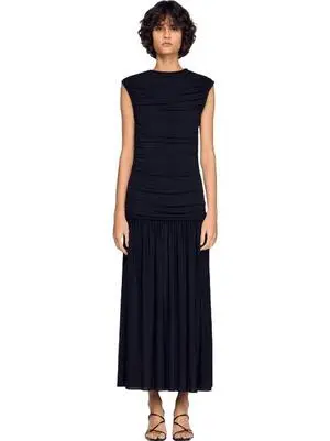 Sandro Draped Flared Maxi Dress - Black