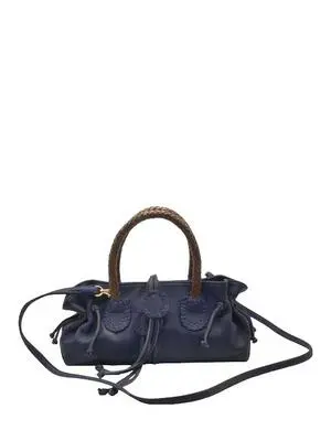 Carlos Falchi Mini Satchel Leather Bag - Navy