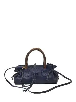 Carlos Falchi Mini Satchel Leather Bag - Navy