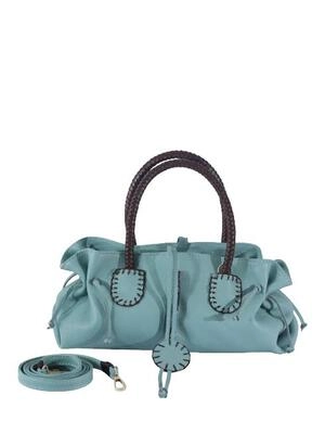 Carlos Falchi Mini Satchel Leather Bag - Teal