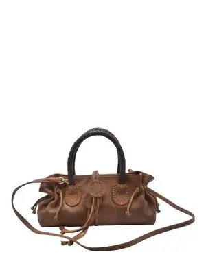 Carlos Falchi Mini Satchel Leather Bag - Whiskey