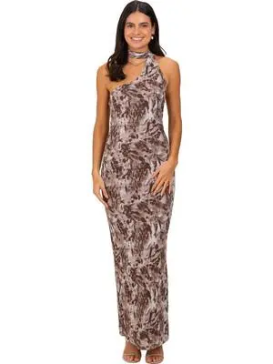 PINKBLUSH Printed Halter Maxi Dress - Mocha