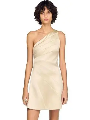 Sandro Satin-effect Cutaway Mini Dress - Beige