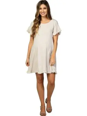 PINKBLUSH Linen Maternity Dress With Fringe Detailing