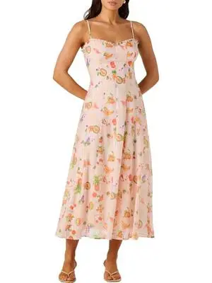 Astr The Label Jaylynn Ruffle Seamed Dress Pink Fruit Multi