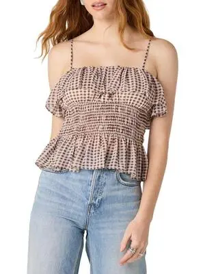 Astr The Label Carmelitha Ditsy Floral Gingham Peplum Top - Brown Gingham