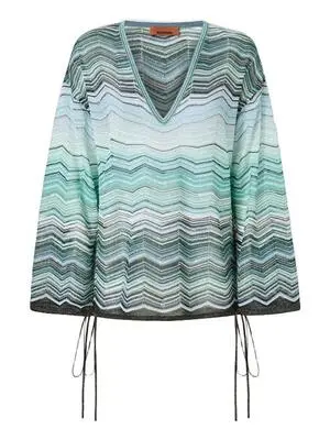Missoni Oversized Viscose Lamé Blouse With Chevron Pattern And Sequins - Green& Brown