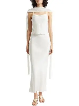 Posse Cove Embroidered Silk-blend Maxi Dress With Scarf - Pearl