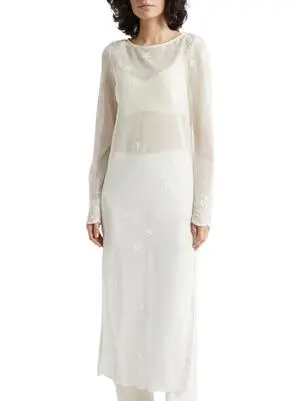Posse Cove Sheer Embroidered Open Knit Kaftan - Pearl