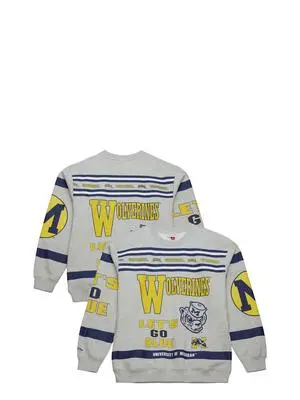 Mitchell & Ness Michigan Wolverines All Over Print Fleece Sweatshirt - Heather Gray