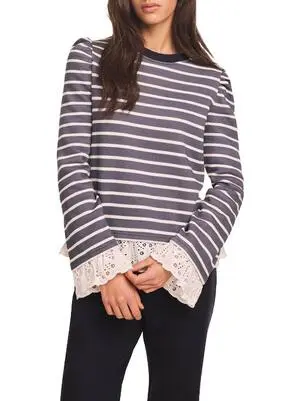 Mint Velvet Striped Woven Mix Sweatshirt - Blue