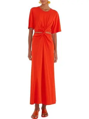 Farm Rio Cutout Cotton Maxi Dress - Red