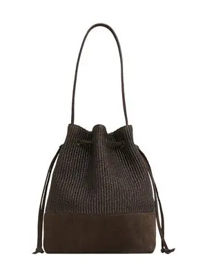 MANSUR GAVRIEL Drawstring Woven Raffia And Suede Bucket Bag - Ebony