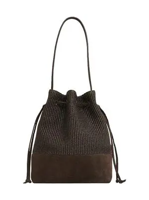 MANSUR GAVRIEL Drawstring Woven Raffia And Suede Bucket Bag - Ebony