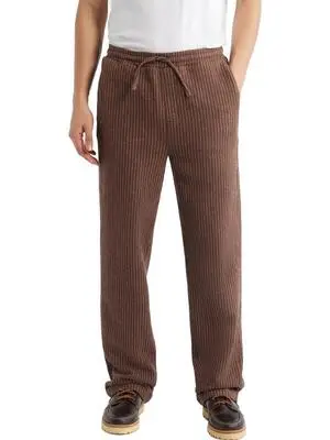 PERCIVAL Sorrento Pinstripe Cotton & Linen Drawstring Pants - Brown