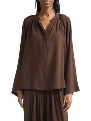 Michael Kors Silk Seersucker Poet Shirt Espresso