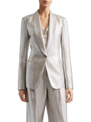 St. John Shawl Collar Lamé Suiting Jacket - Antique Silver