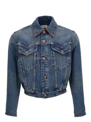Versace Cropped Denim Trucker Jacket Medium Blue